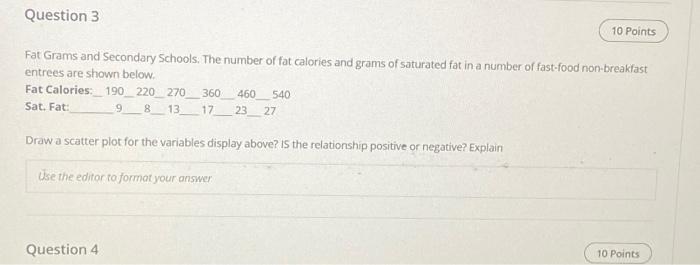 Solved Question 3 Fat Grams and Secondary Schools. The | Chegg.com