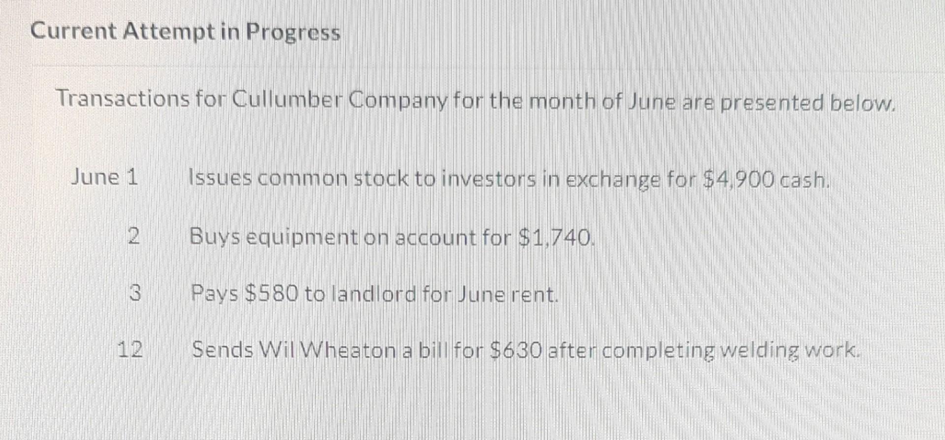 Solved Current Attempt in Progress Transactions for | Chegg.com