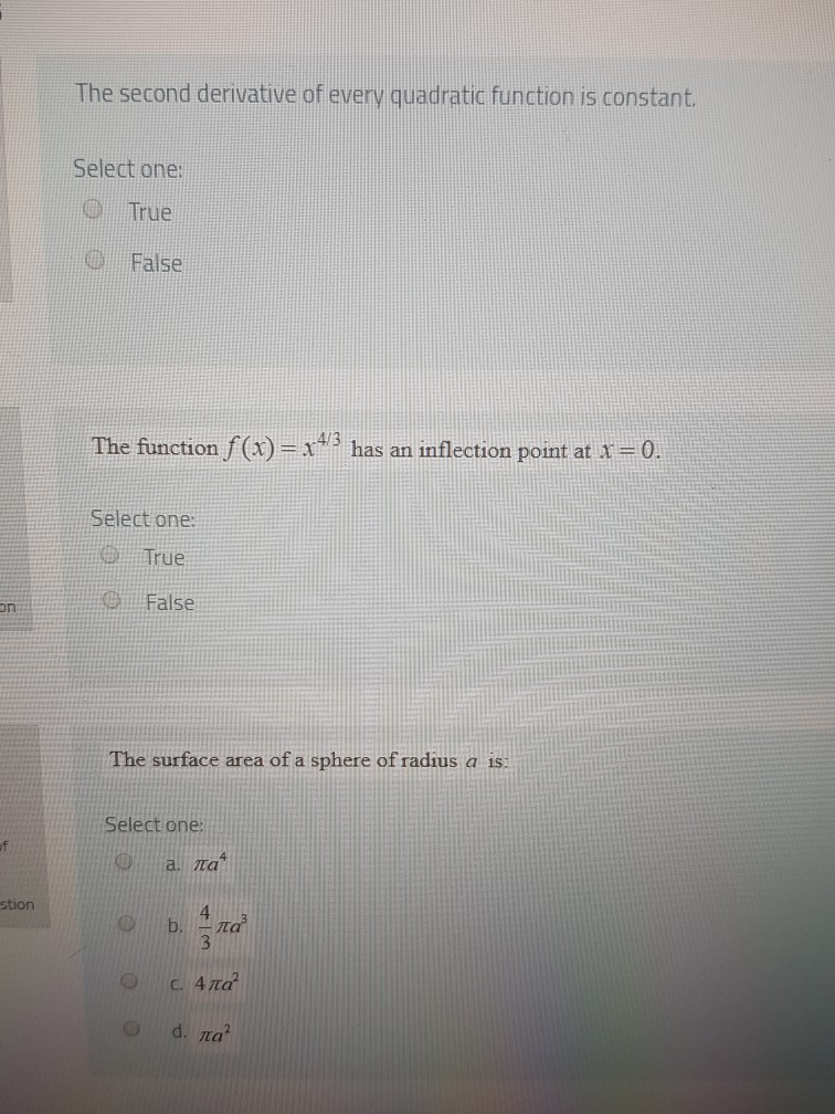 Solved The second derivative of every quadratic function is | Chegg.com