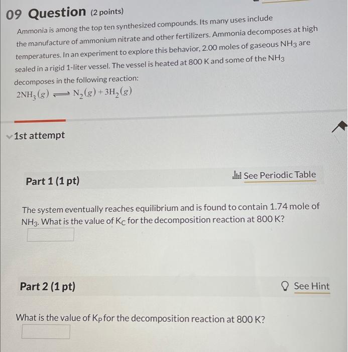 Solved 09 Question (2 points) Ammonia is among the top ten | Chegg.com
