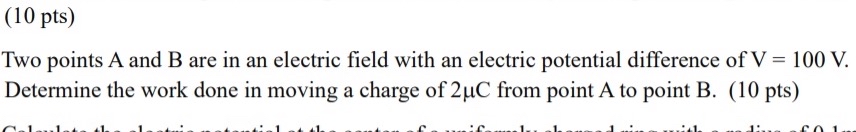 Solved Two points A and B are in an electric field with an | Chegg.com