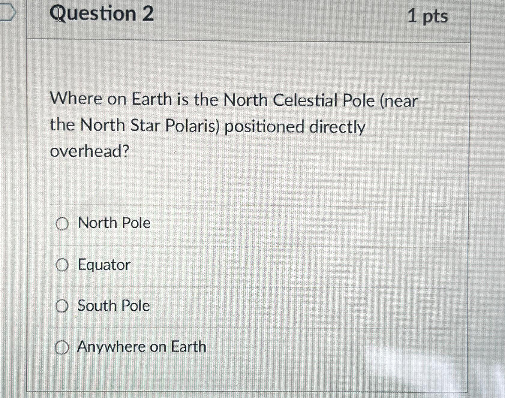 Solved Question 21 ﻿ptsWhere on Earth is the North Celestial | Chegg.com