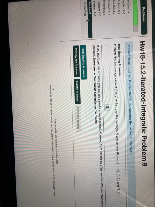 Solved Problems Hw18-15.2-Iterated-Integrals: Problem 9 | Chegg.com