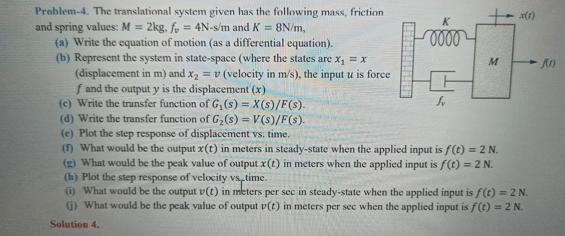 Solved Problem-4. The translational system given has the | Chegg.com