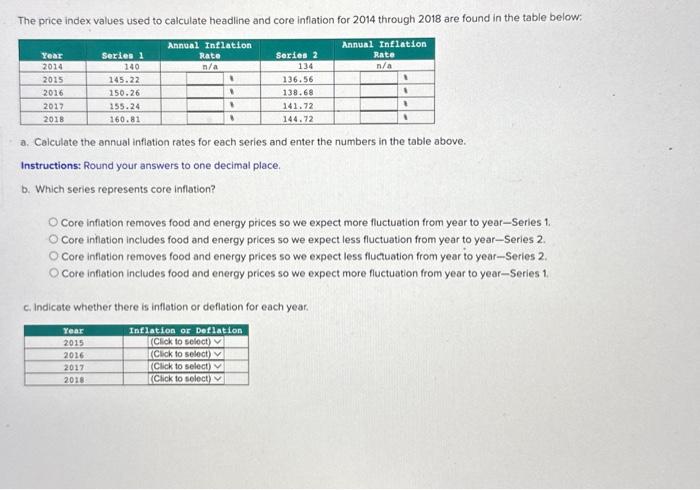 Solved The price index values used to calculate headline and | Chegg.com