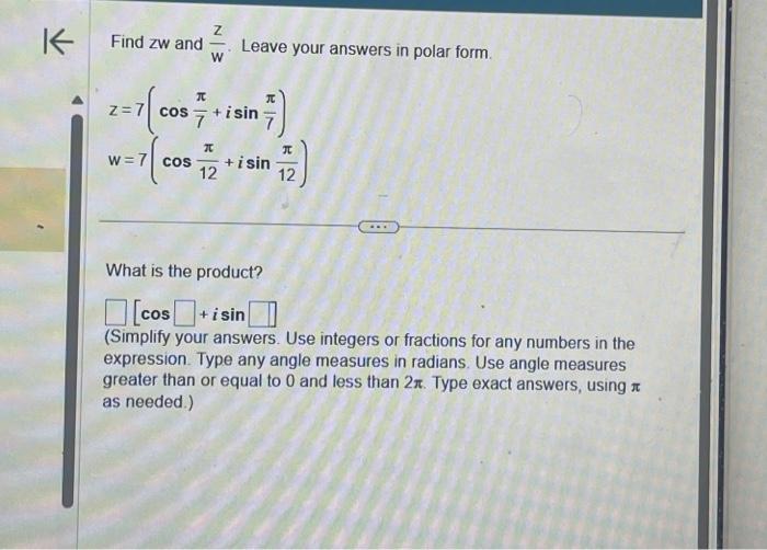 Solved Find zw and wz. Leave your answers in polar form | Chegg.com