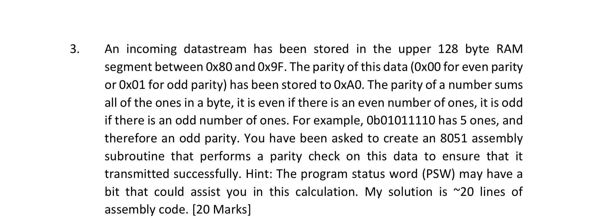 Solved An incoming datastream has been stored in the upper | Chegg.com