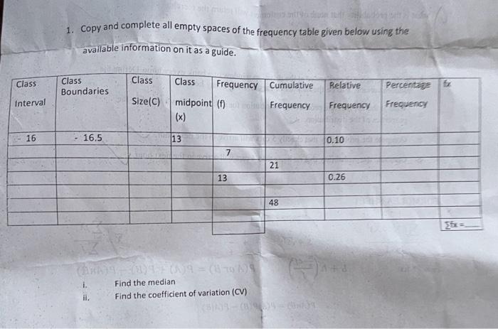 1. Copy and complete all empty spaces of the | Chegg.com