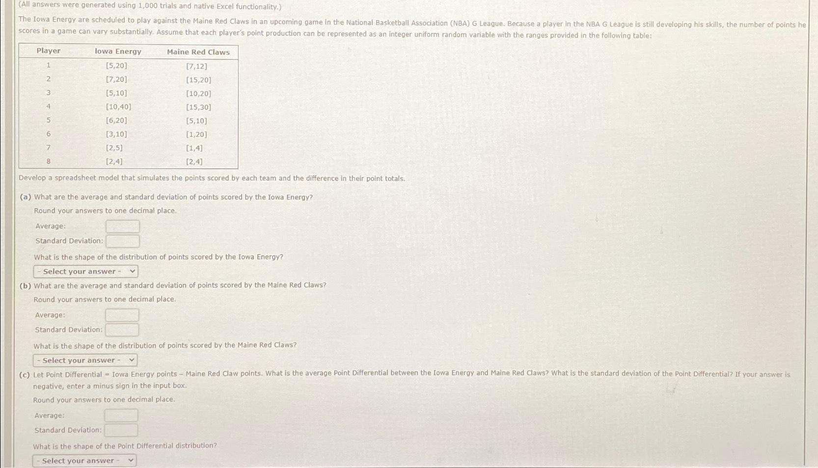 Solved (All answers were generated using 1,000 ﻿trials and | Chegg.com