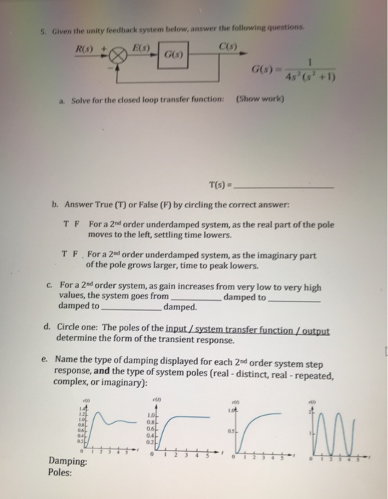 Solved 5 Given The Unity Feedback System Below Answer The 1678