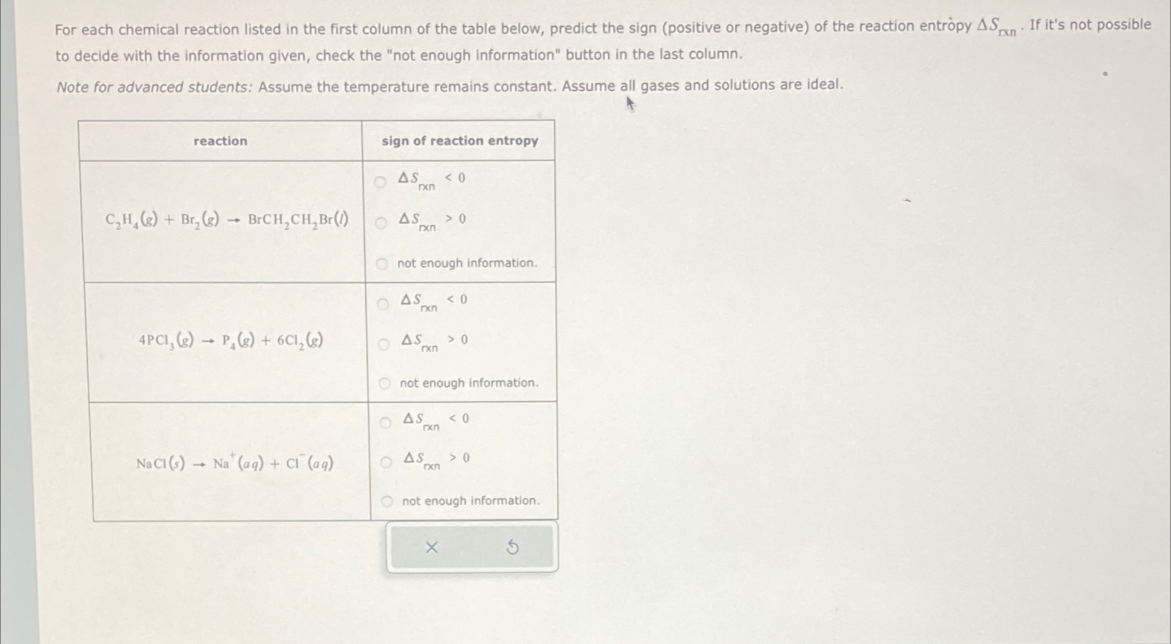 Solved For each chemical reaction listed in the first column | Chegg.com