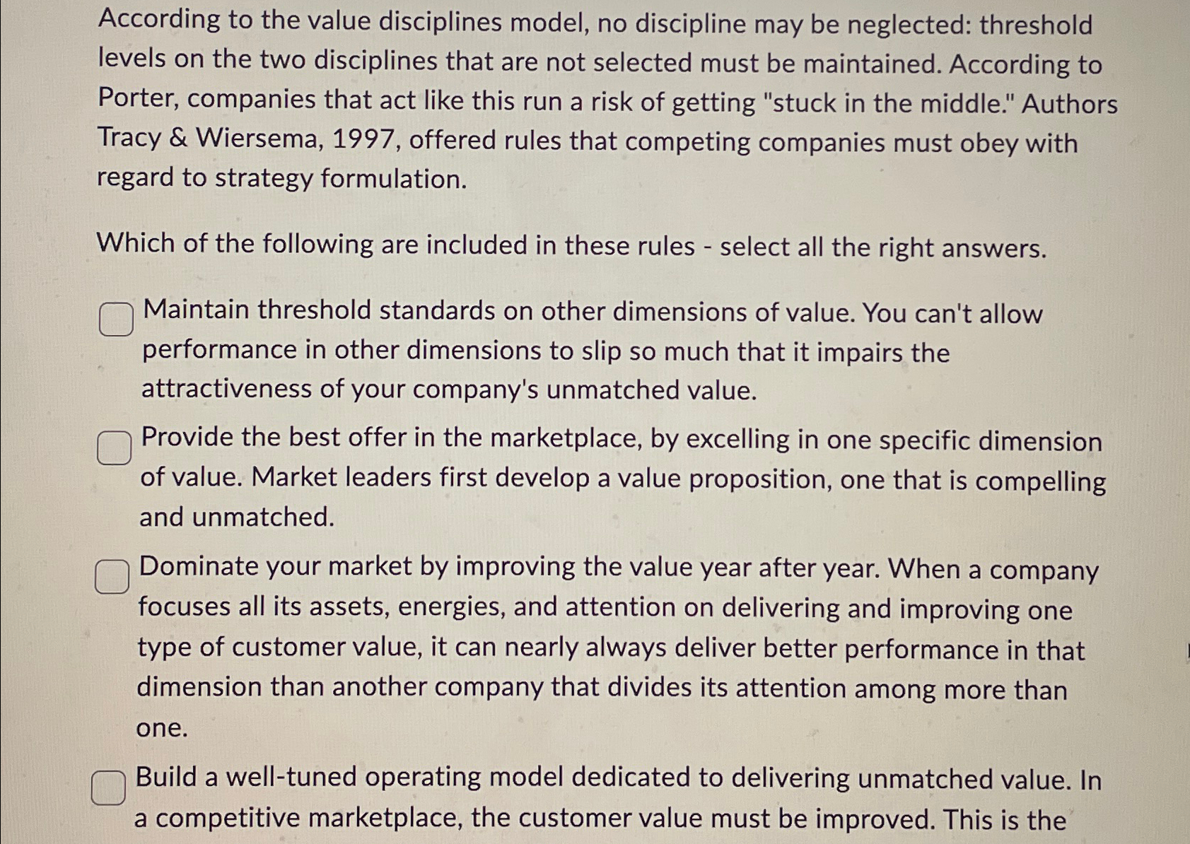 Solved According to the value disciplines model, no | Chegg.com