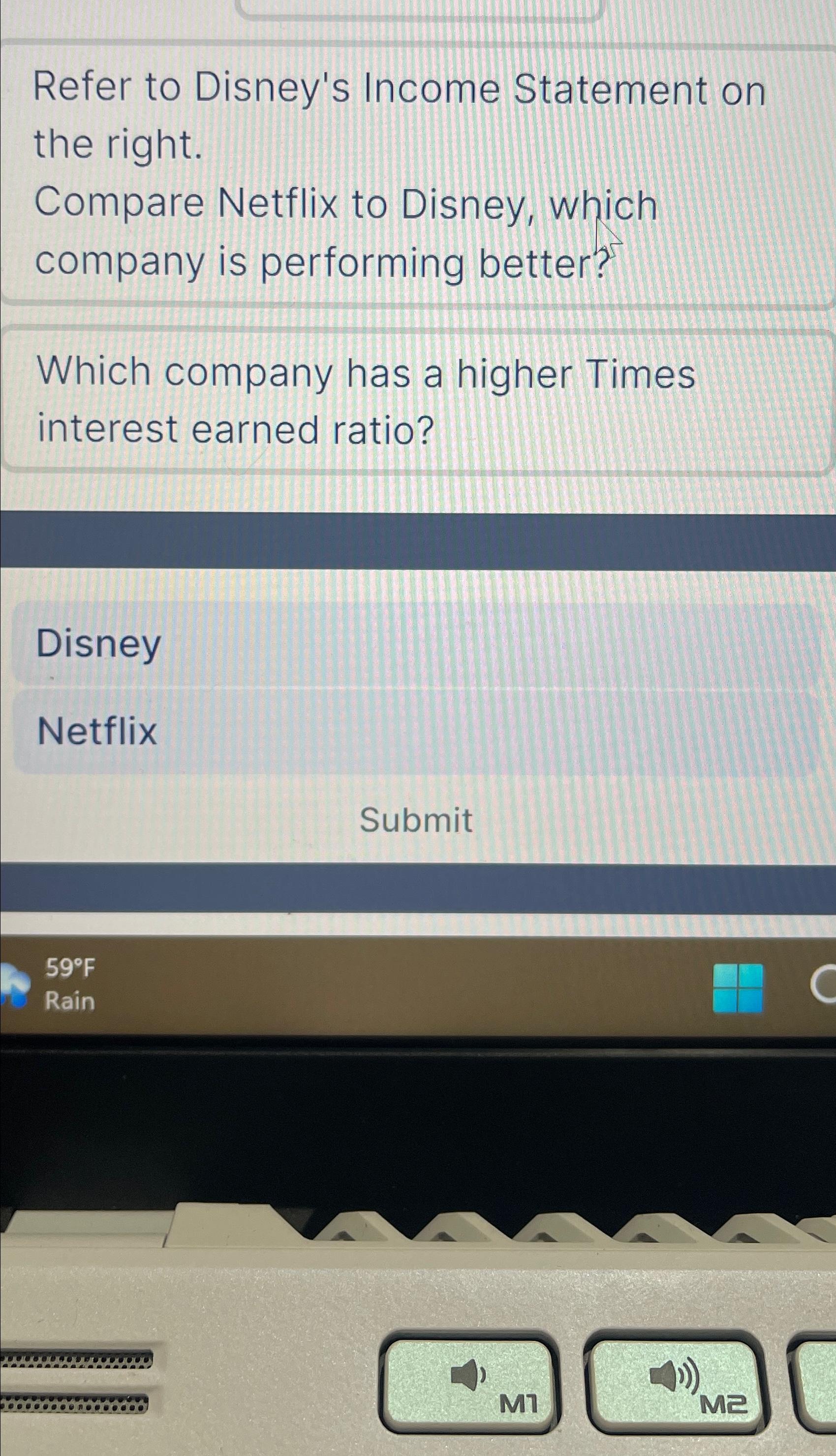Solved Refer to Disney's Income Statement on the | Chegg.com