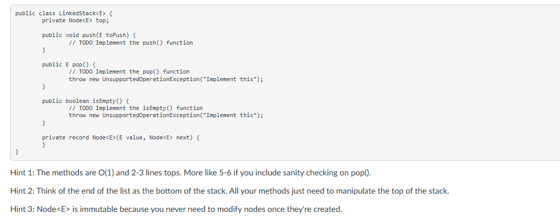 Solved IN JAVA: Implement the three methods given here using | Chegg.com Solved IN JAVA: Implement the three methods given here using | Chegg.com