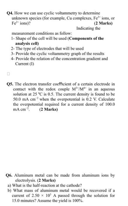Solved Q4. How we can use cyclic voltammetry to determine | Chegg.com
