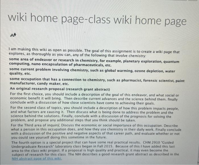 Solved wiki home page-class wiki home page At I am making | Chegg.com