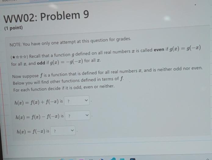 Solved WW02: Problem 9(1 ﻿point)NOTE: You have only one | Chegg.com