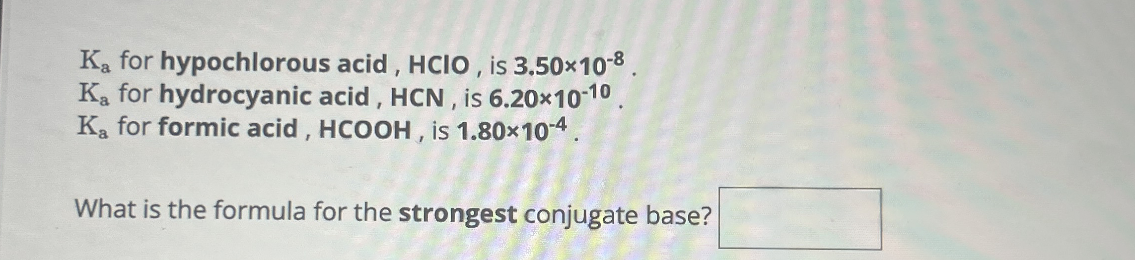 Solved Ka ﻿for hypochlorous acid, HClO , ﻿is 3.50×10-8.Ka | Chegg.com