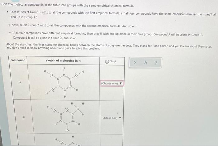 Solved Sort the molecular compounds in the table into groups | Chegg.com