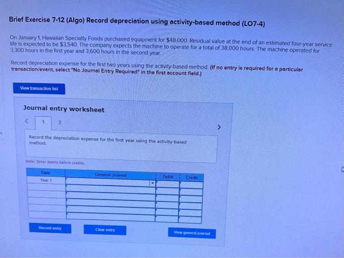 Solved Journal entry worksheet Record the depreciation | Chegg.com