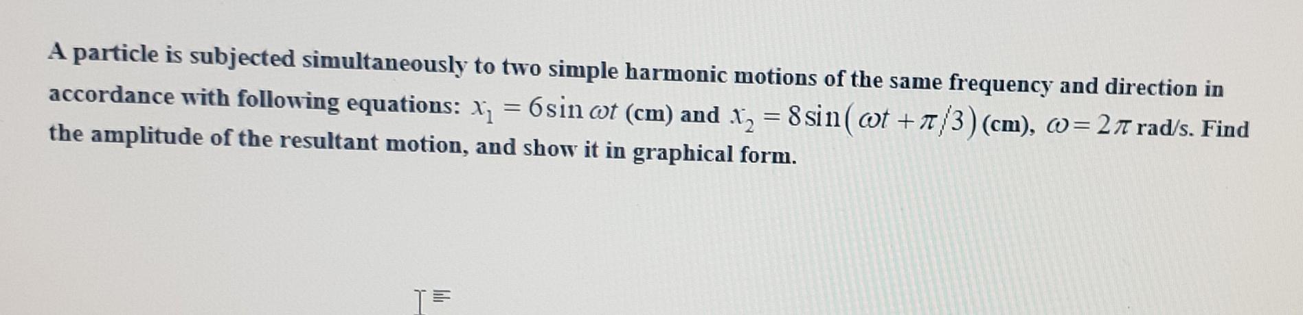 Solved A particle is subjected simultaneously to two simple | Chegg.com