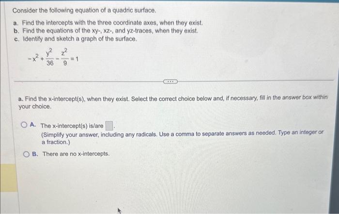Solved Consider the following equation of a quadric surface. | Chegg.com