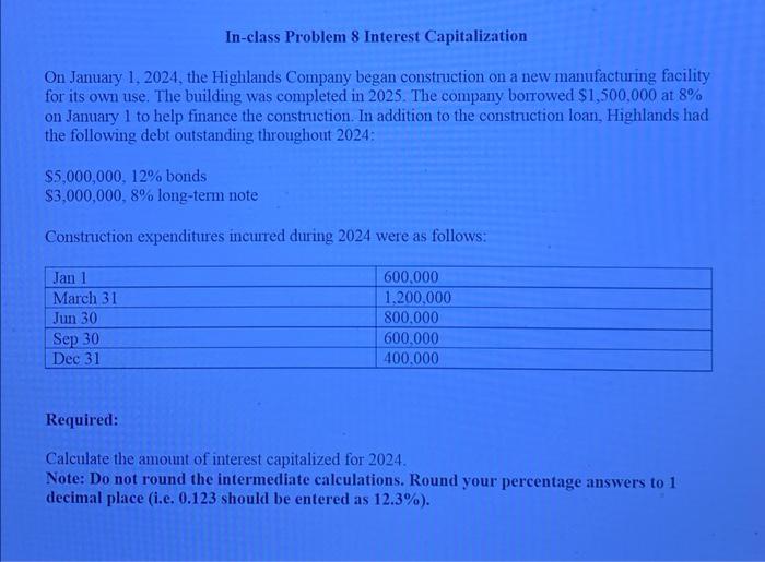 Solved On January 1, 2024, the Highlands Company began | Chegg.com