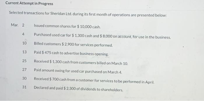 Solved Current Attempt in Progress Selected transactions for | Chegg.com