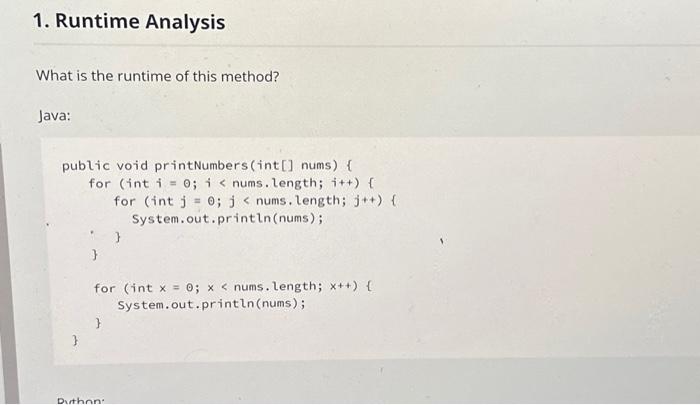 Solved 1 Runtime Analysis What Is The Runtime Of This