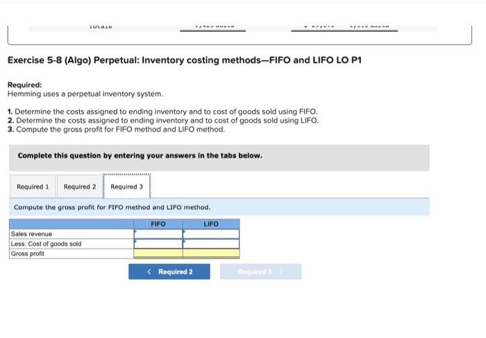 Solved Exercise 5-8 (Algo) Perpetual: Inventory costing | Chegg.com