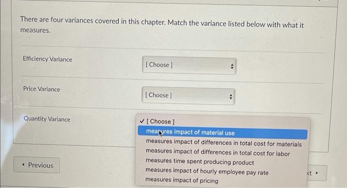 Solved There are four variances covered in this chapter. | Chegg.com