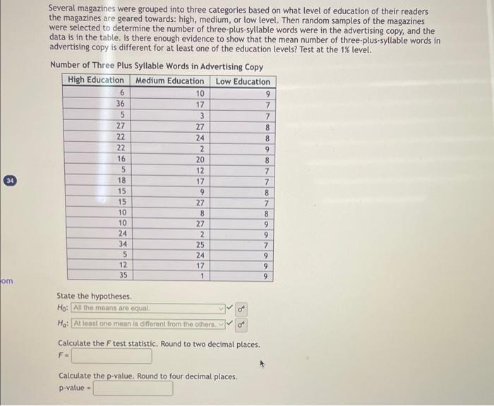 Solved Several magazines were grouped into three categories | Chegg.com