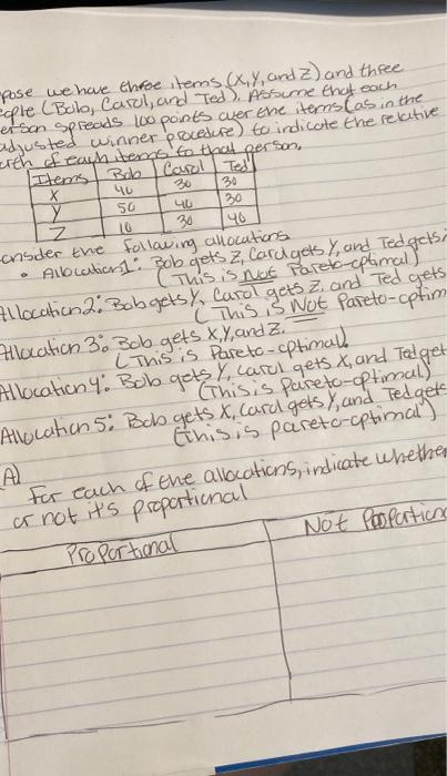 Solved pose we have ehfee items (x,y, and z) and three ople | Chegg.com