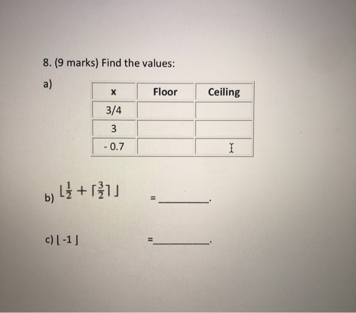 Solved 8. (9 marks) Find the values: X Floor Floor Ceiling | Chegg.com