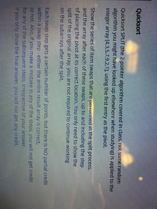 Solved Quicksort Quicksort SPLIT (the 2-pointer algorithm | Chegg.com