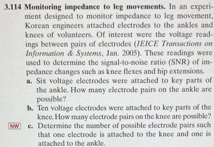 Solved 3.114 Monitoring impedance to leg movements. In an | Chegg.com