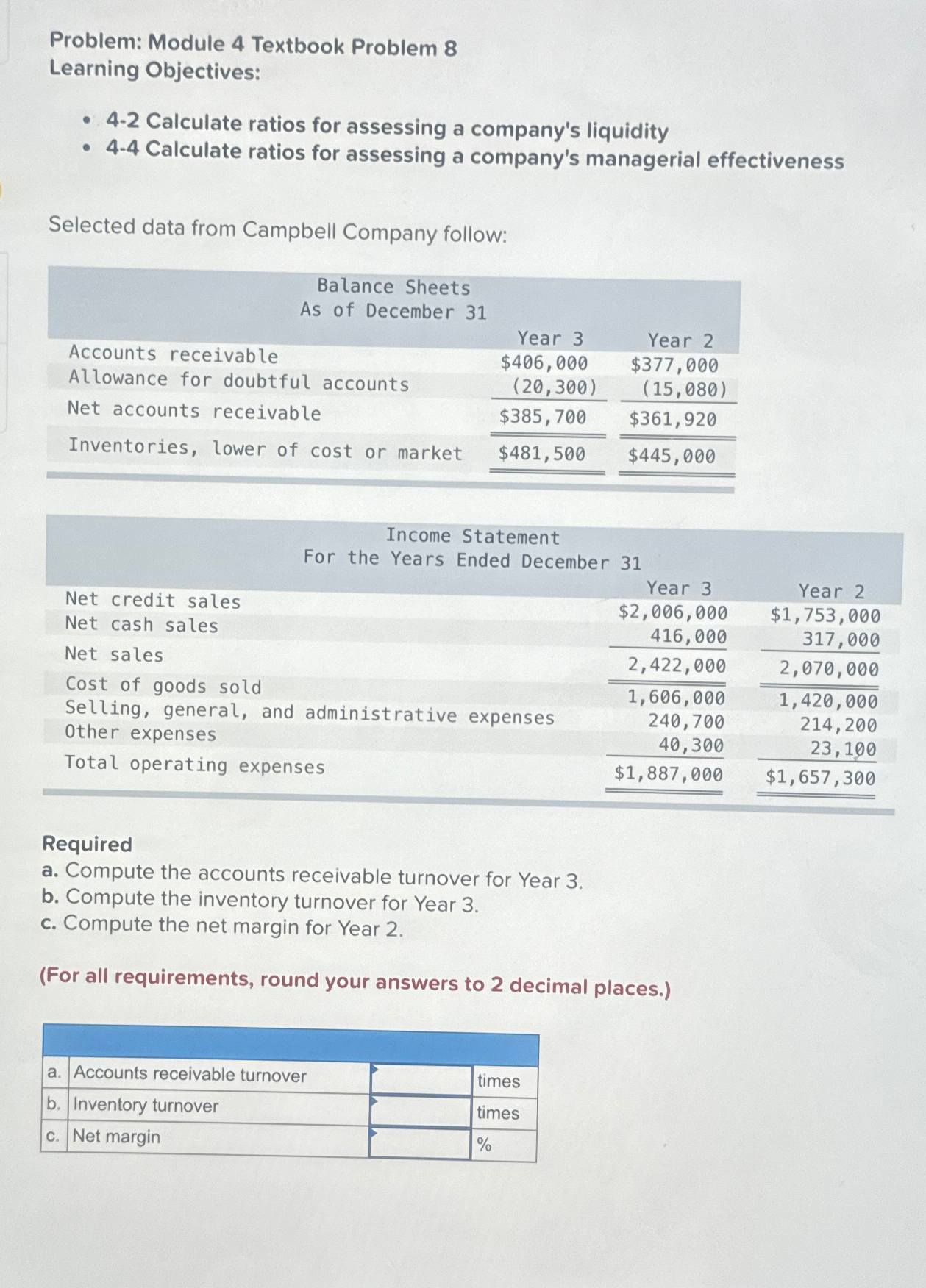 Solved Problem: Module 4 ﻿Textbook Problem 8Learning | Chegg.com