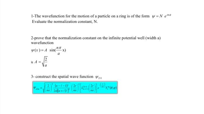 Solved 1-The wavefunction for the motion of a particle on a | Chegg.com