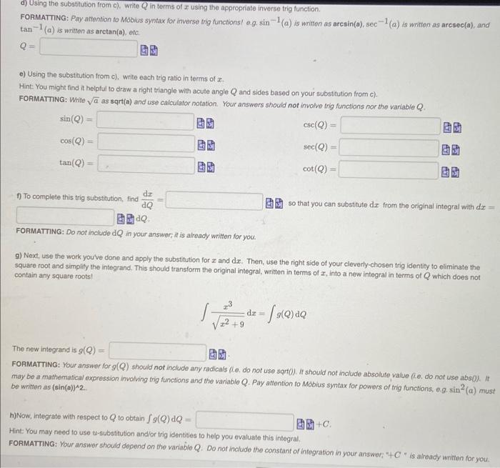 Solved ∫x2+9x3dx a) First, select one of the following trig | Chegg.com