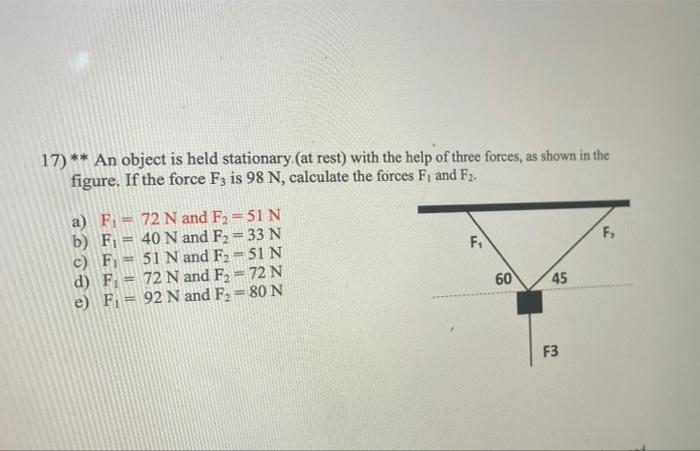 Solved 17) ** An object is held stationary (at rest) with | Chegg.com