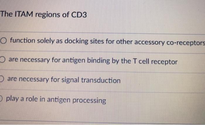 Solved The ITAM regions of CD3 O function solely as docking | Chegg.com