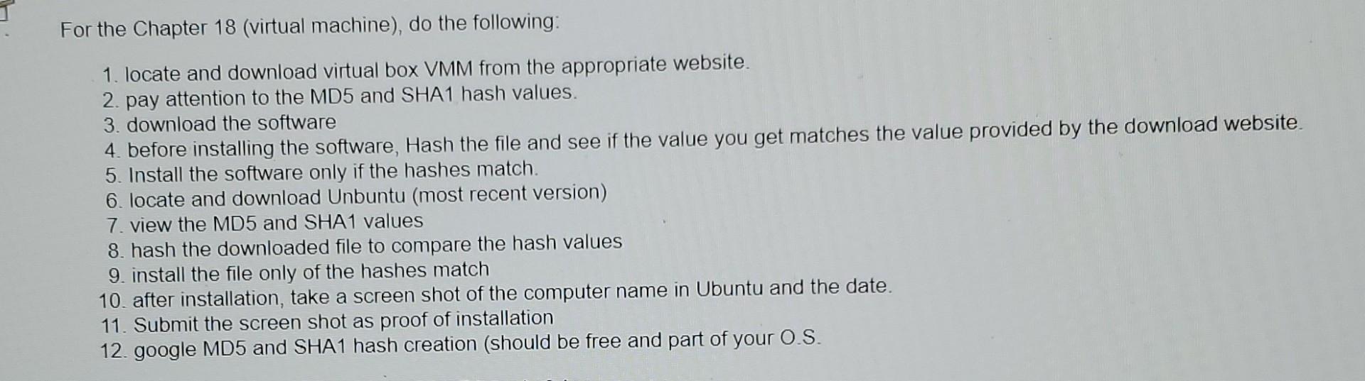 Solved For the Chapter 18 (virtual machine), do the | Chegg.com