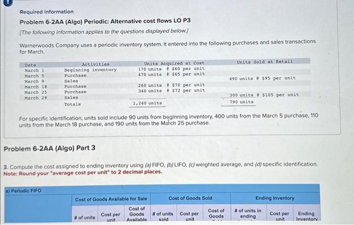 Solved Required information Problem 6-1A (Algo) Perpetual: | Chegg.com