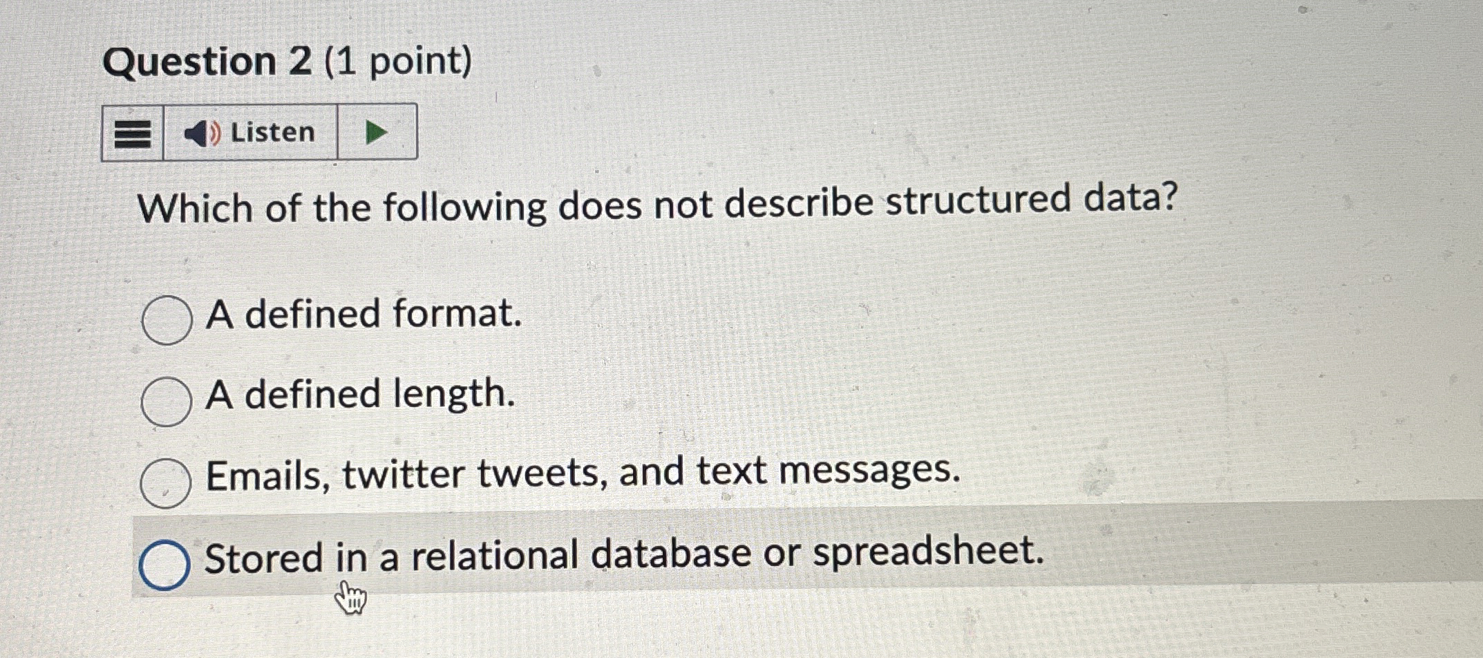 Solved Question 2 (1 ﻿point)Which of the following does not | Chegg.com