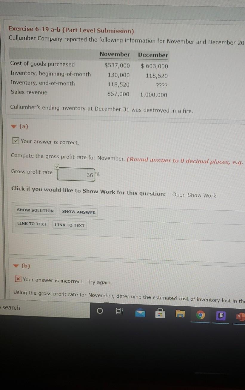 Solved Exercise 6-19 a-b (Part Level Submission) Cullumber | Chegg.com