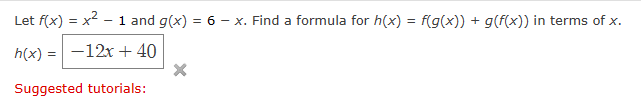 Solved Let f(x)=x2-1 ﻿and g(x)=6-x. ﻿Find a formula for | Chegg.com