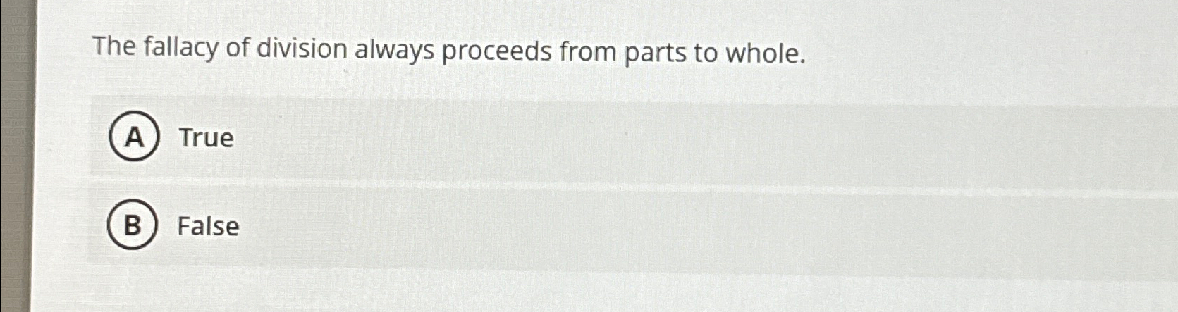 Solved The fallacy of division always proceeds from parts to | Chegg.com