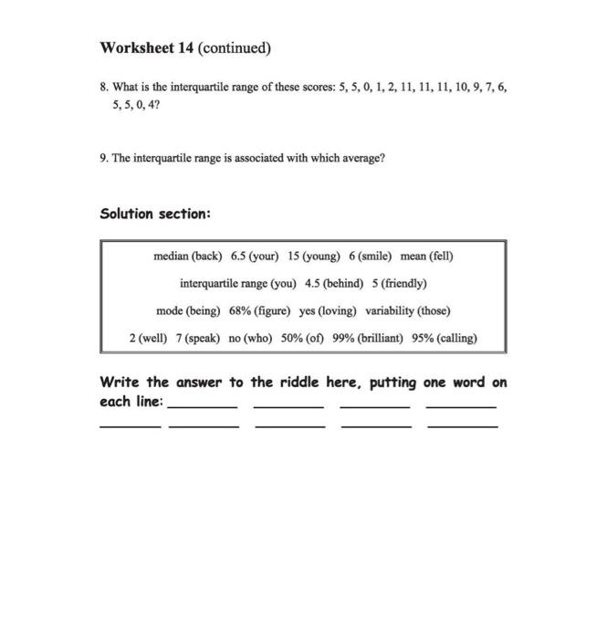 Solved Worksheet 14 Variability: The Range and Interquartile | Chegg.com