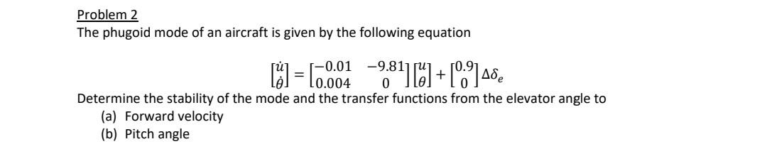Solved Problem 2 The phugoid mode of an aircraft is given by | Chegg.com