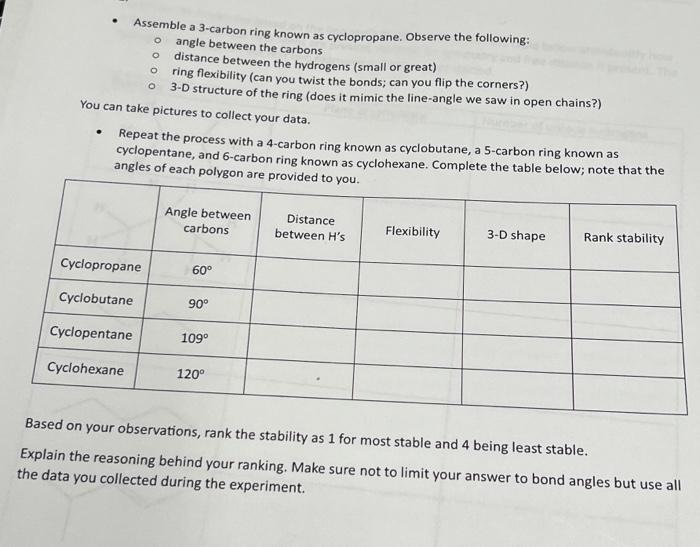 Solved Assemble a 3-carbon ring known as cyclopropane. | Chegg.com